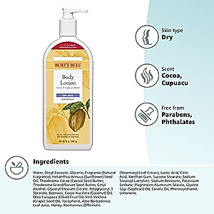 Burts Bees Butter Body Lotion for Dry Skin with Cocoa & Cupuau, 12 Oz (Package May Vary)