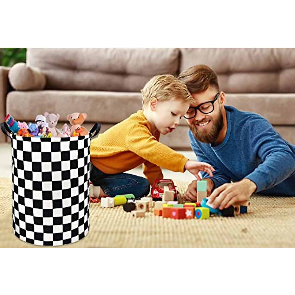 HIYAGON Boys Laundry Basket hamper Kids Storage Basket Car Toy Organizer Bins for Room Decor,Gift Basket for Bedroom(Racing Flag)