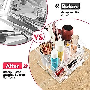 Hair Tool Organizer, Acrylic Hair Dryer Holder with 2 Drawers Hair Product Organizer for Bathroom Countertop Hair Styling Accessories & Hot Tool Organizer for Blow Dryer,Flat Irons, Curling Iron