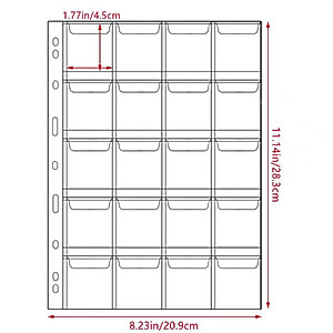 20 Sheets Coin Sleeves for Coin Album Binder, 20 Pocket Coin Protectors Pages, 9 Hole Coin Collection Pages Coin Pocket Holders for Currency, Stamp, Coin,etc