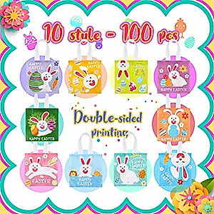 100 Pcs Easter Mini Gift Tote Bags for Kids Easter Small Baskets Bunny Non Woven Kraft Treat Goodie Eggs Bags with Handles for Easter Party Favors, Easter Egg Hunt
