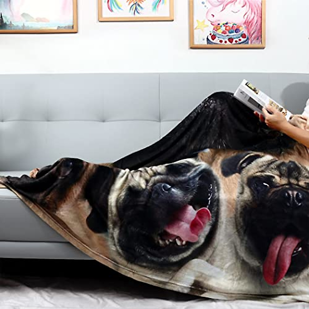 SXCHEN Blankets Plush Sofa Bed Throw Blanket Funny Pug Dogs Pet Animal 60"x80"