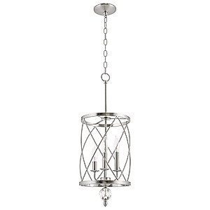 Kira Home Eleanor 26.5" 3-Light Modern Foyer Light Pendant Chandelier, Cylinder Metal Shade, Adjustable Height, Brushed Nickel Finish