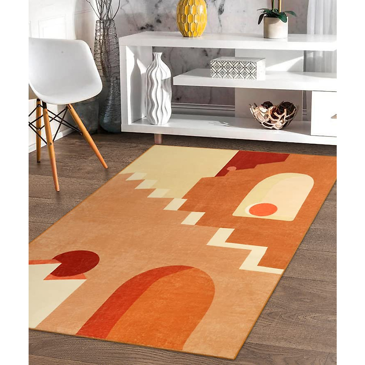 Lahome Abstract Low Pile Kids Room Area Rug - Orange Minimalist 3x5 Playroom Rug, Modern Building Soft Non-Slip Non-Shedding Mat Machine Washable Carpet for Entryway Nursery Office Living Room Bedroom