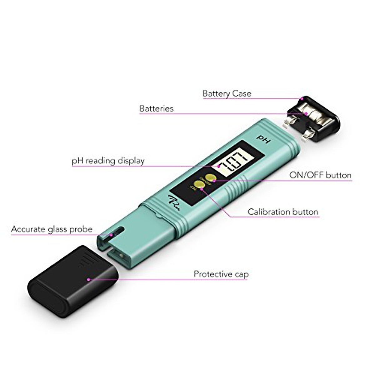 PH Meter with Automatic Calibration | 7Pros Digital Water Tester, Built-in ATC, 6 pH Calibration Packets, Great Tool to Test PH of Hydroponics, Kombucha, Wine, Drinking Water (Blue)
