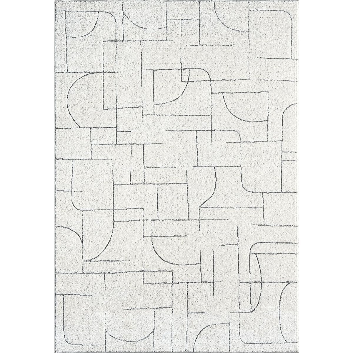 Abani Cozy Cream Area Rug for Living Room, Bedroom - Grey Linear Lines Pattern - 4' x 6' - Durable & Easy to Clean