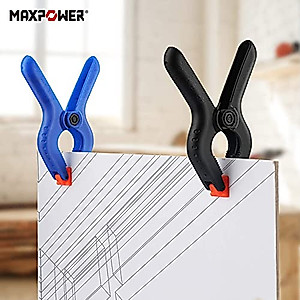 MAXPOWER 22-pieces Spring Clamps, 2-inch Clamps x 18 PCS, 3-inch Clamps x 4 PCS, Plastic Small Mini Clamps for Woodworking Assembly and Photography Backdrop