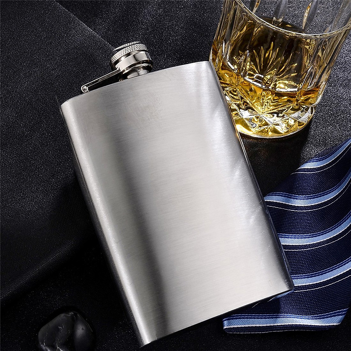 GENNISSY Silver 18/8 Stainless Steel 12OZ Hip Flask - Flasks for Liquor with Funnel Drinking Vessels