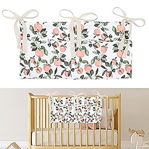 Baby Crib Organizer Cot Caddy Bed Storage Bag 2 Pockets Bedside Hanging Diaper Nursery Organizer for Diapers Toys Clothing (Orange)