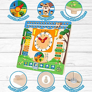 Baisoo Montessori Educational Wooden Toys - Preschool Telling Time Teaching Clock Boys & Girls - Time Calendar Clock for Kids Age 3 4 5 - All About Today Board