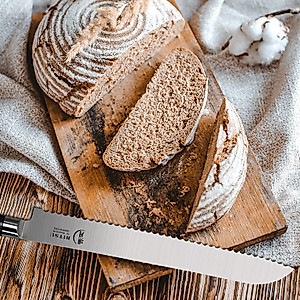 RITSU Bread Knife 10 Inch Serrated Knife, Professional Serrated Bread Knife, German High Carbon Steel Bread Slicer with Ergonomic Handle for Homemade Bread Slicing