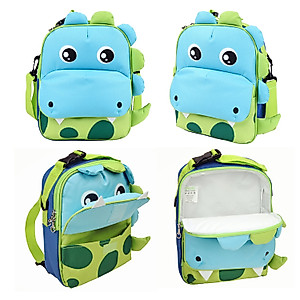yodo 3-Way Convertible Playful Insulated Kids Lunch Boxes Carry Bag/Preschool Toddler Backpack for Boys Girls, with Quick Access front Pouch for Snacks, Dinosaur