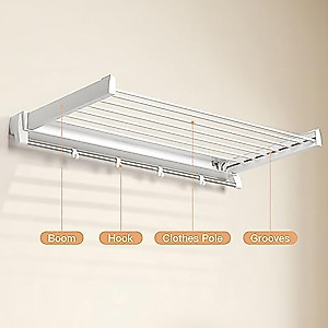 Nisorpa Invisible Wall Mounted Drying Rack Collapsible Wall Mounted Clothes Hanger Clothes Laundry Drying Rack Wall Mount Drying Racks for Laundry 7 Drying Rods (White)