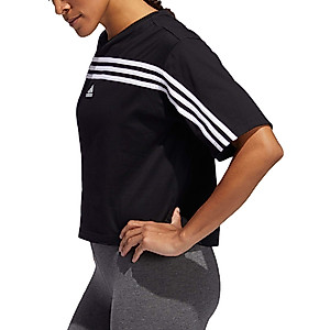 adidas Women's Must Haves Ringer 3-Stipes T-Shirt (Small, Black/White)