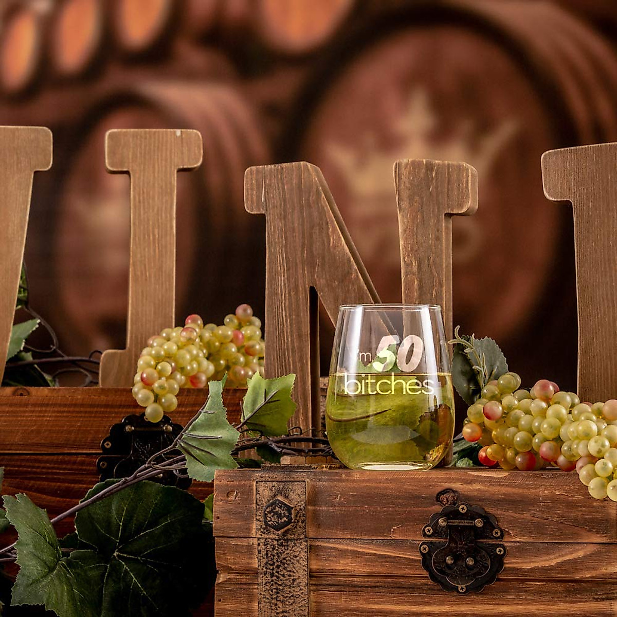 IT'S A SKIN I'm 50 Bitches |Stemless Wine Glass 17oz for red and white wine - Great Gift for Her, Him Travel includes free wine/food pairing card