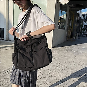 Canvas Messenger Bag Large Hobo Tote Crossbody Bag Retro Shoulder Bag for Women Mens Teens Girls with Multiple Pockets