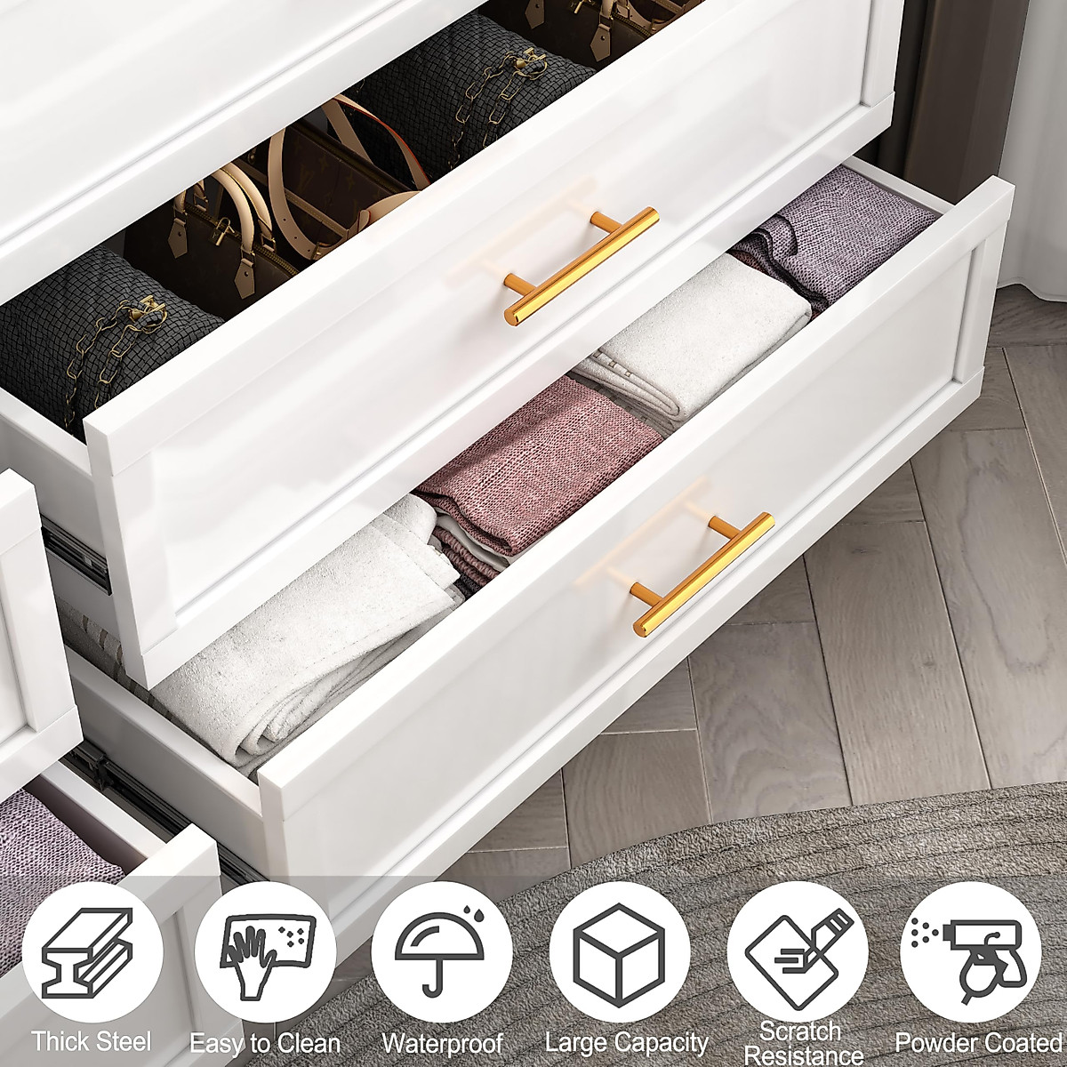 pozdeg 5 Drawers Dresser for Bedroom, 53.5" H Tall Metal Storage Organizer Drawer Chest with Large Capacity, Office Home Multi-Functional Accent Cabinet for Bedroom Hallway Closet