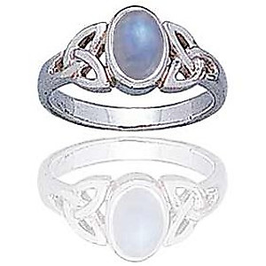 Sterling Silver Celtic Knot and Genuine Rainbow Moonstone Ring Size 7(Sizes 4,5,6,7,8,9,10,11,12,13,14,15)