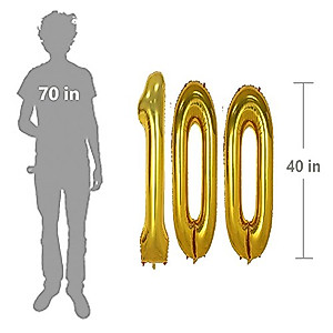 40inch Gold Foil 100 Helium Jumbo Digital Number Balloons, 100th Birthday Decoration for Women or Men, 100 Birthday Party Supplies
