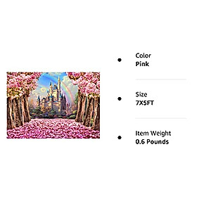 Castle Backdrop 7x5ft Spring Pink Sakura Flowers Washable Polyester Photography Background Wedding Birthday Party Princess Photo Studio Props YL058