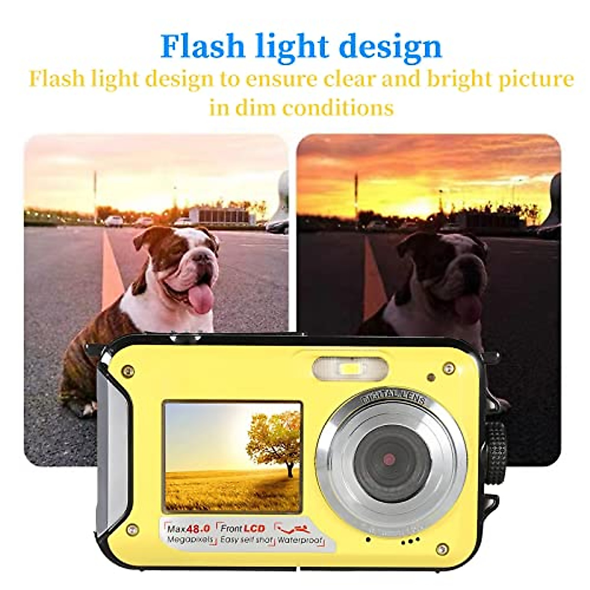 TOUMENY Waterproof Digital Camera, Full Hd 2.7K 48Mp16X Digital Zoom Video Recorder, Self-Timer Dual Screen