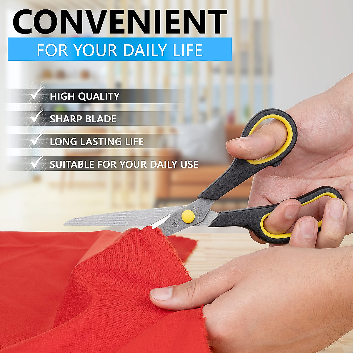 Scissors, WS 8" Multipurpose Scissors Bulk 3-Pack, Razor Sharp Blade Shears, Comfort-Grip Handles,Left/Right Handed, Strong Sharp Scissors Office Home School Sewing Fabric Craft Supplies