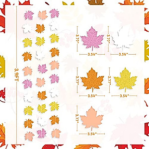 Fall Maple Leaf Hanging Garland, Glitter Orange Pink Autumn Maple Leaves Hanging Garland for Fall Girls Birthday Baby Shower Wedding Fall Party Supplies Thanksgiving Party Decoration
