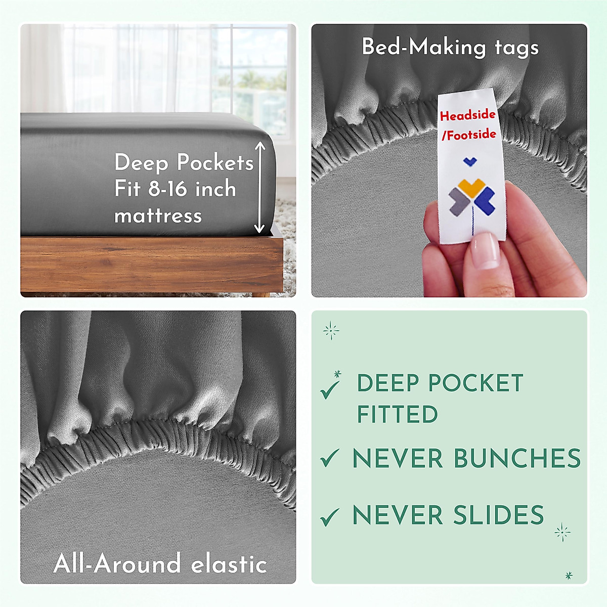 California Design Den Luxury Queen Size Sheet Set - 100% Cotton, 600 Thread Count Deep Pocket Queen Sheets, Hotel-Quality Bedding with Sateen Weave - Grey