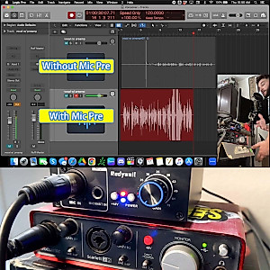 Rodyweil Microphone Preamp Mic Gain Booster with 2 Input Max 75db Gain 48V Phantom Power for Dynamic and Condenser Mic