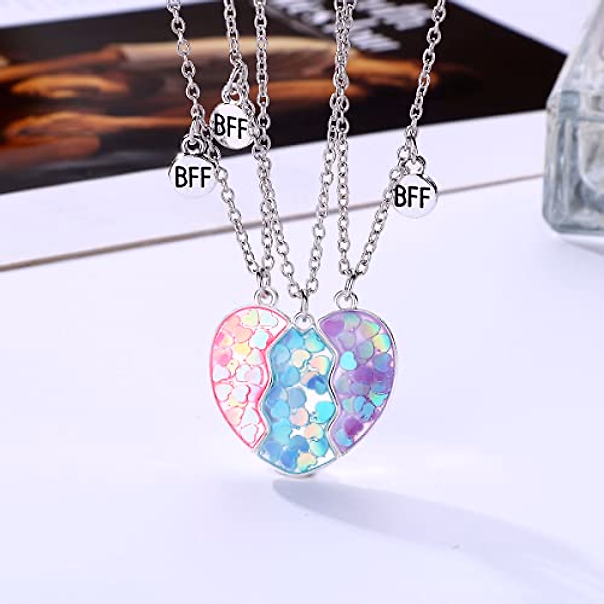 DOYYCA Friendship Necklace Best Friend Necklace Gifts for 3 Girls Magnetic Matching Heart Pendant BFF Necklaces for Sister (A: Heart)