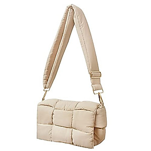 NAARIIAN Puffer shoulder bag Nylon padded woven handbag designer crossbody dupes women down purse(beige)