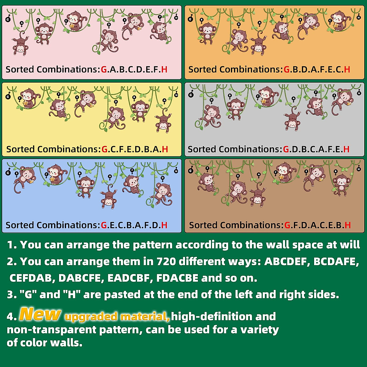 Suplanet Monkey Wall Stickers Jungle Wall Decor Safari Wall Decals for Kids Baby Boys Room Nursery Wall Decor Home Decoration for Bedroom Playroom