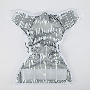 Baby Cloth Diaper Cover Nappy Hook and Loop Double Gusset 6.6lbs to 33lbs (Grey Arrow) One Size