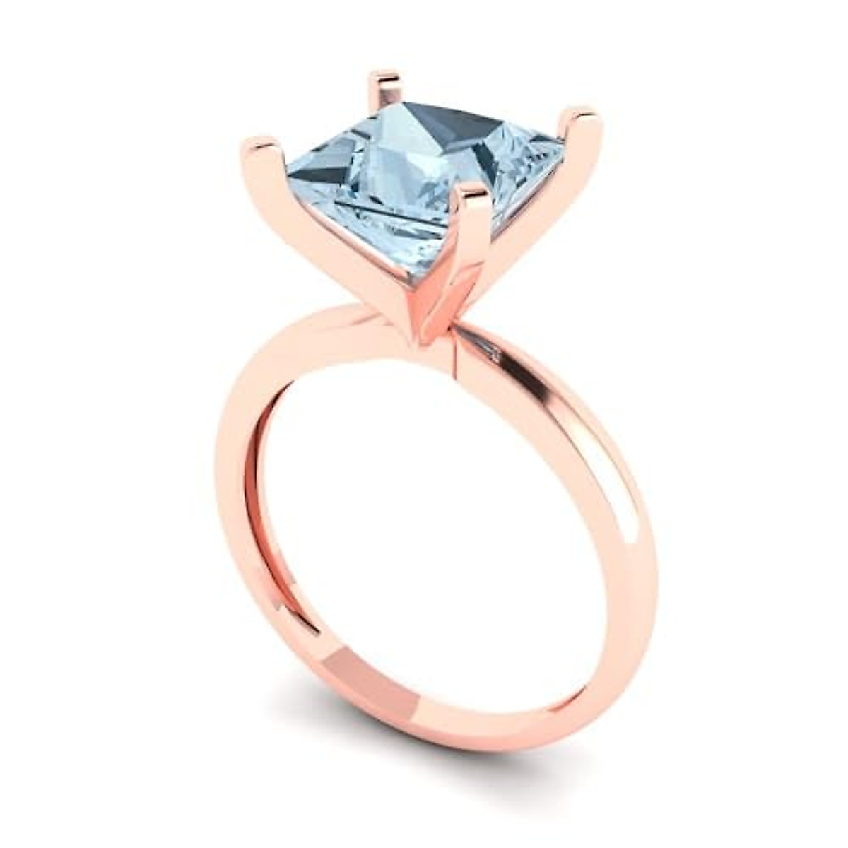 Clara Pucci 3.0 ct Princess Cut Solitaire Natural Swiss Blue Topaz gemstone Bridal Designer Anniversary Engagement Ring 14k Rose Gold 3.5