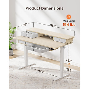 ErGear Standing Desk with Drawers, 55 x 30 Inches Height Adjustable Desk with Storage, Electric Sit Stand Desk, 4 Memory Preset Computer Home Office Desk with Cable Management Tray, Natural