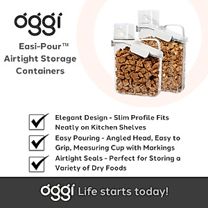 Oggi Easi Pour Airtight Food Storage Containers - Cereal Containers Storage, Rice Dispenser, Cereal Dispenser, Snack Storage Containers, Pasta Containers Storage, Containers with Lids - 80oz / 2.4lt