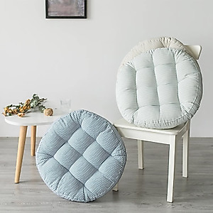 Striped Chair Cushion Round Floor Pillow,Thickened Seat Cushion Canvas Fabric Pearl Cotton Filled Inner Core,Home Office Soft Chair Cushions 17'' Blue