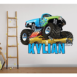 Kids Name Wall Decor - Monster Truck Decal - Custom Name Wall Decals - Boys Room Decor- Personalized Monster Truck Wall Art