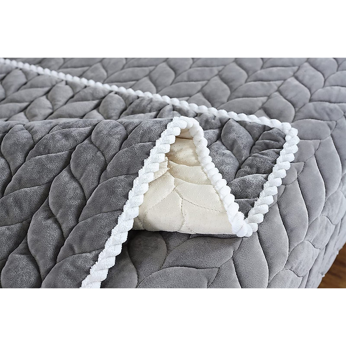 RDMTZD Custom Size Plush Bay Window Autumn Winter Furniture Mat Bench Non-Slip Cushion Seat Cover Sofa Mat Bay Window Mat Windowsill Pad Non-Slip Sofa Mat Bench Couch Slipcover (Grey, Customized)