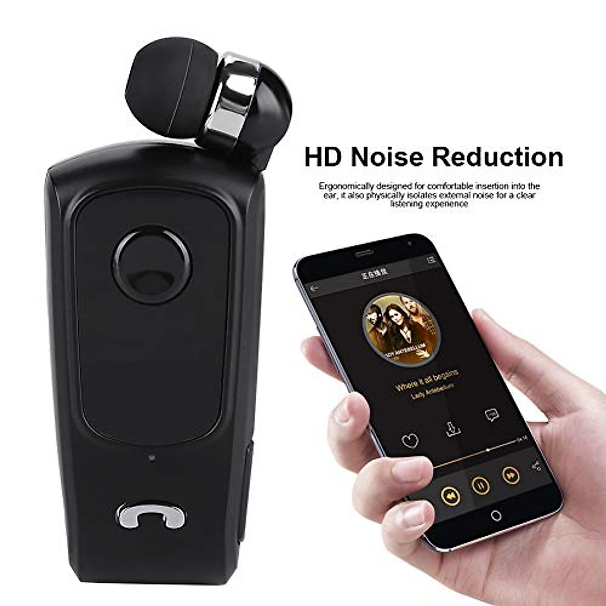 Zerone F920 Sports Bluetooth V4.1 Headset Earpiece 2.4GHz Retractable Driving Earphone Hands-Free Support for Office/Driving(Black) for Fineblue f990 Drahtlose Bluetooth Headset