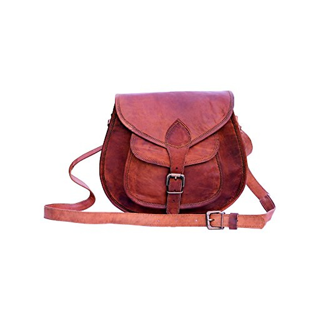 IndianHandoArt 10" Inch Distressed Leather Women's Hippe Leather Purse Crossbody Shoulder Bag Travel Satchel Handbag Ipad Bag.