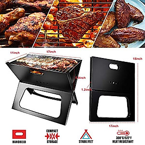 Portable Charcoal Grill, Moclever Space-saving & Foldable BBQ Barbecue Grill, Large Grilling Surface and Capacity Grill for Camping, Travel, Garden, Outdoor