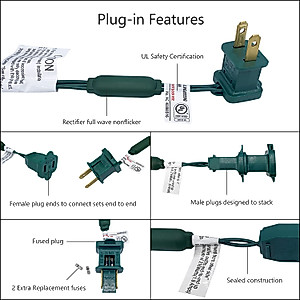 1001 LightSupply 50 Count M5 Faceted Christmas Mini Light Set Indoor/Outdoor Use String Lights for Garden Christmas Tree Patio Lawn Party Home 120V UL Certified Green Wire 17 Feet (Green)