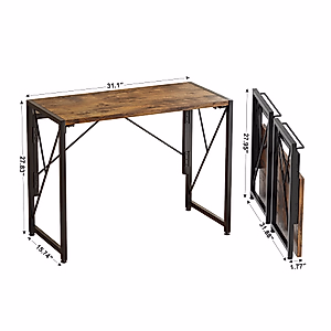 Homeiju Folding Desk, Small Foldable Desk 31.5" for Small Spaces, Portable Desk for Bedroom, Home Office, Small Folding Table for Camping, Traveling, Space Saving, Easy Assembly, Rustic Brown