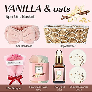 Spa Gift Basket Vanilla Oat 14 Pcs Bath Scents for Women,Bath Gift Set Enriched Shea Butter. Home Spa with Shower Gel, Body Oil, Diffuser, Shower Steamer & More for Mom