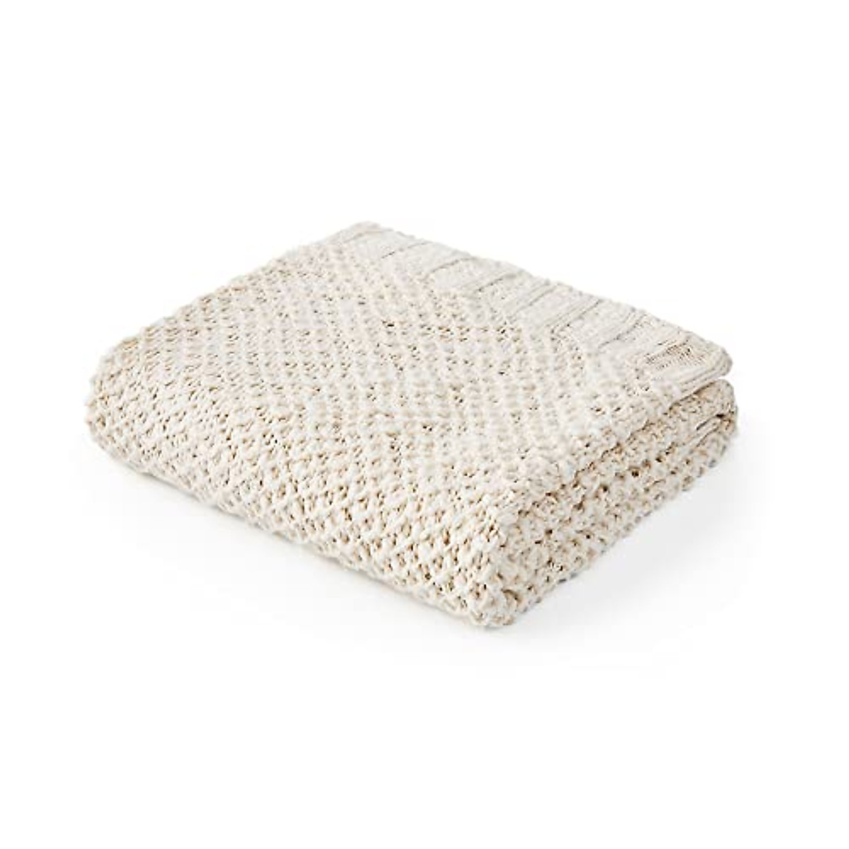 Amélie Home Chunky Slub Bulky Yarn Knit Blanket Textured Mulberry Woven Luxury Throw for Farmhouse Boho Decor Throw Blanket (Cream,50''x 60'')