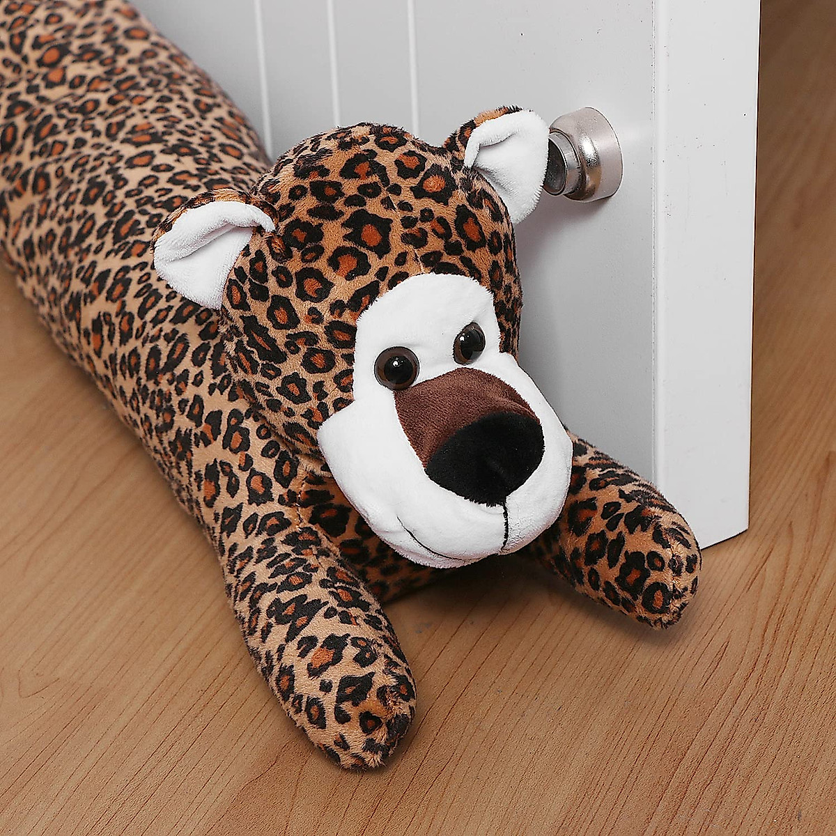 SANFERGE 36 Inch 3LB Heavy Duty Under Door Draft Stopper, Decorative Soundproof Door Draft Blocker, Energy Saving Draft Guard, Leopard Coffee