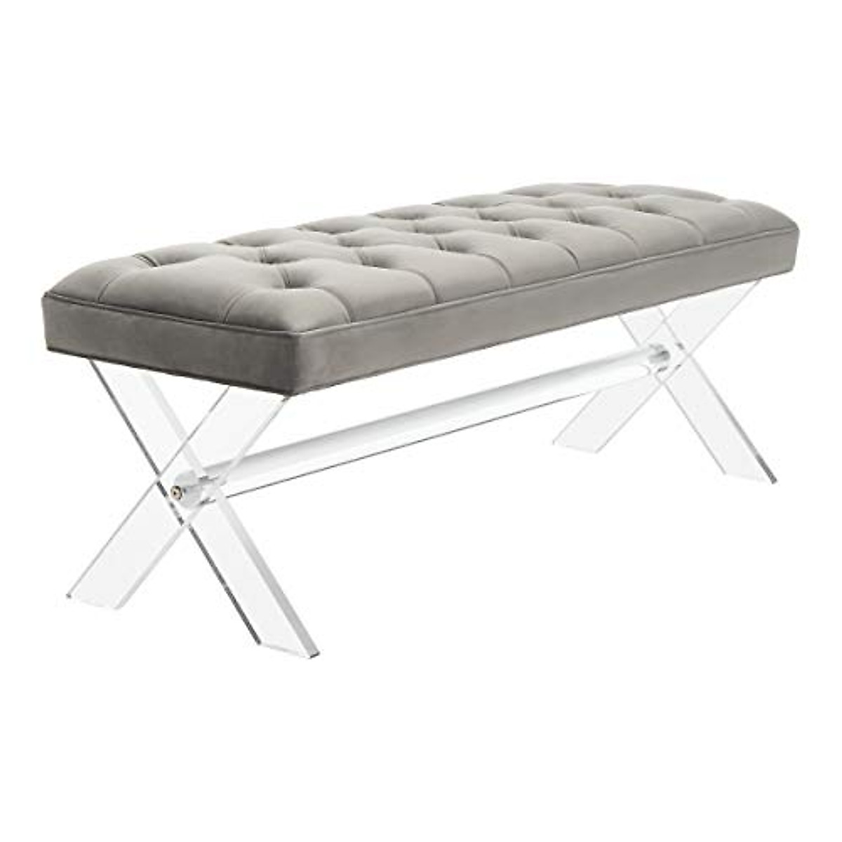 Safavieh Couture Home Tourmaline 48-inch Glam Dark Grey Velvet Tufted Acrylic Bench