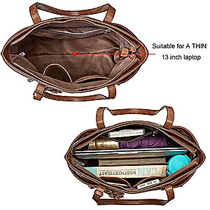 S-ZONE Women Leather Tote Bag Multi-Pocket Large Shoulder Purse Ladies Work Handbag with Tassel