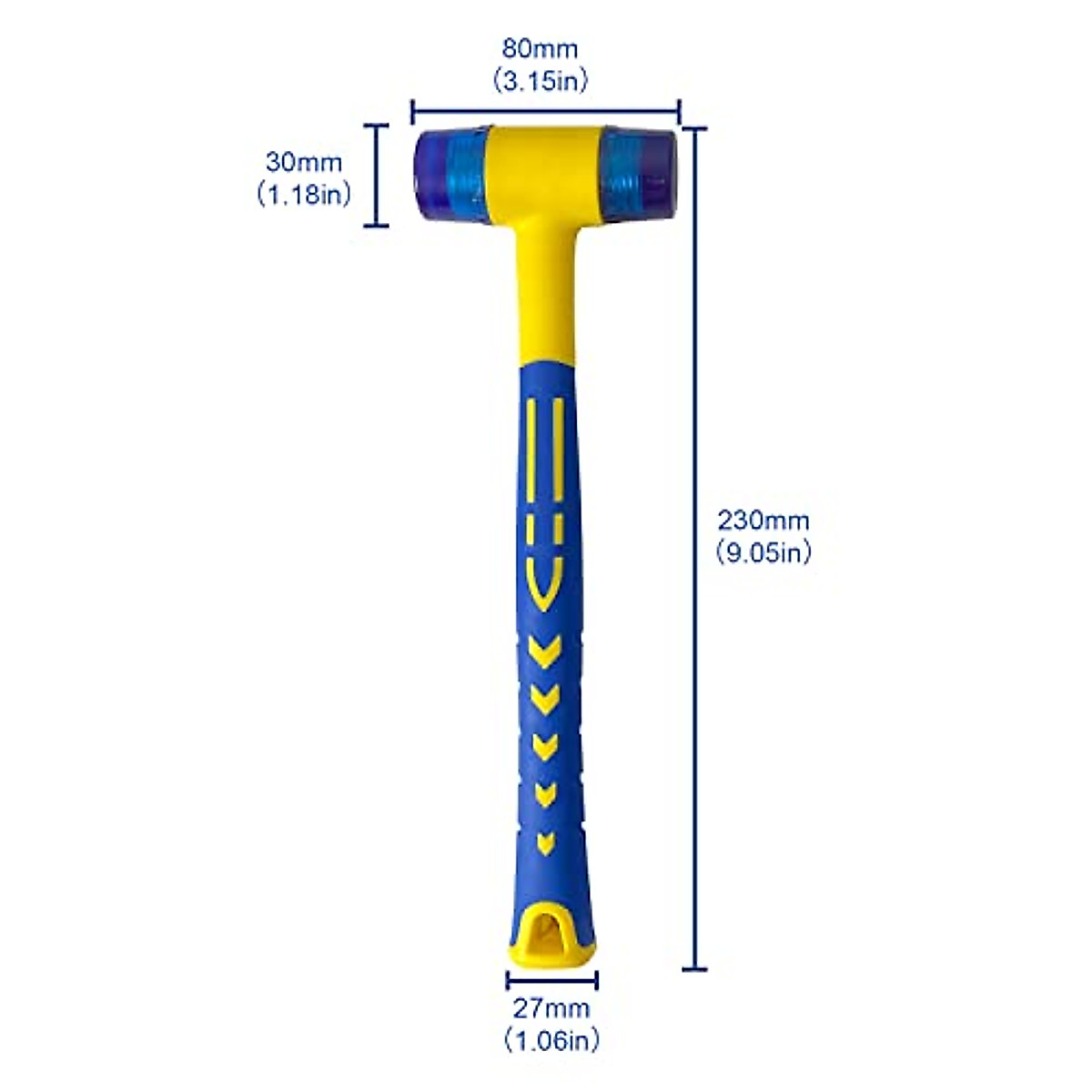 Rubber Mallet Hammer,KAIHAOWIN 30mm Rubber Mallet Rubber Hammer Small Rubber Mallet Double-Faced Soft Hammer with Ergonomic Shaped Anti-Shock/Slip Handle for Jewelry Leather Crafts Woodworking Camping